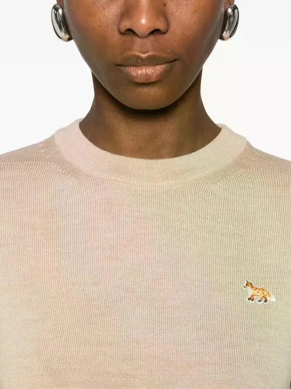 Maison Kitsuné Fox Appliqué Crewneck Sweater - Neutrals