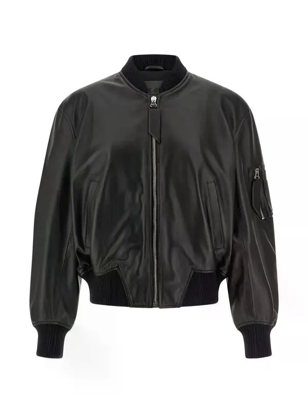 Attico Ribbed Leather Bomber Jacket - Black