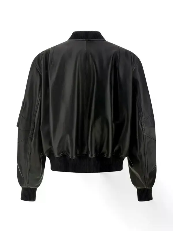 Attico Ribbed Leather Bomber Jacket - Black