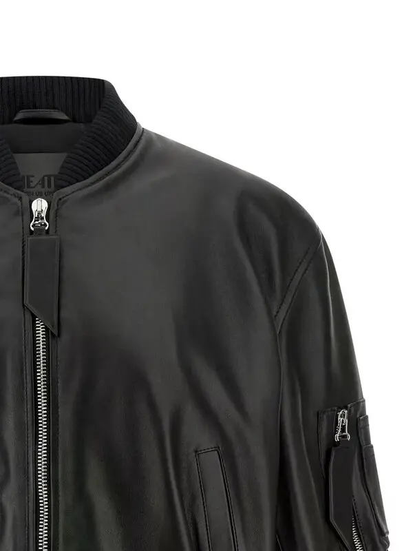 Attico Ribbed Leather Bomber Jacket - Black