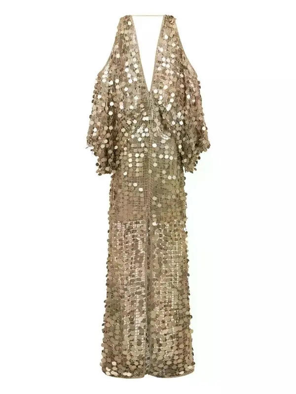 SANA OSMANI Sequin Open-shoulder Maxi Dress - Gold