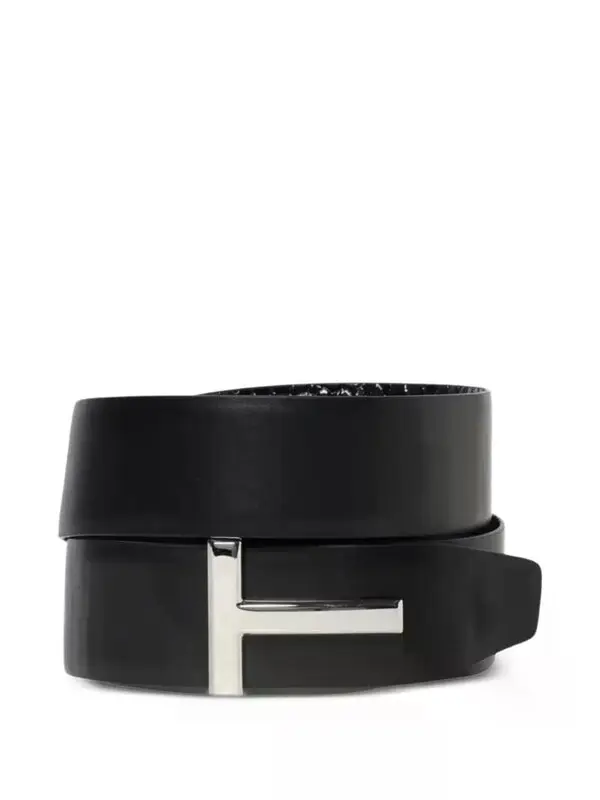 TOM FORD T-bar Croc-effect Belt - Black
