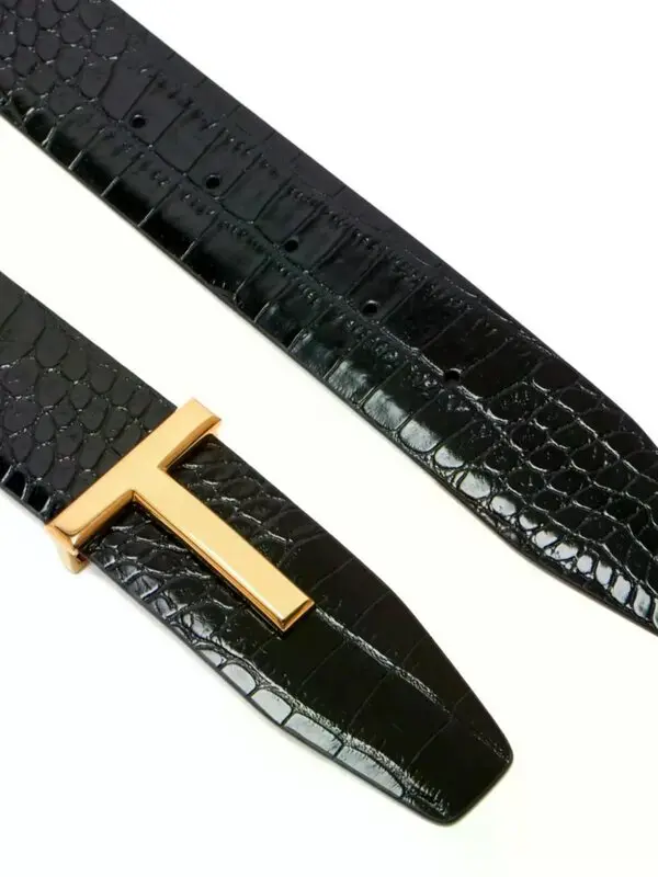TOM FORD T-bar Croc-effect Belt - Black