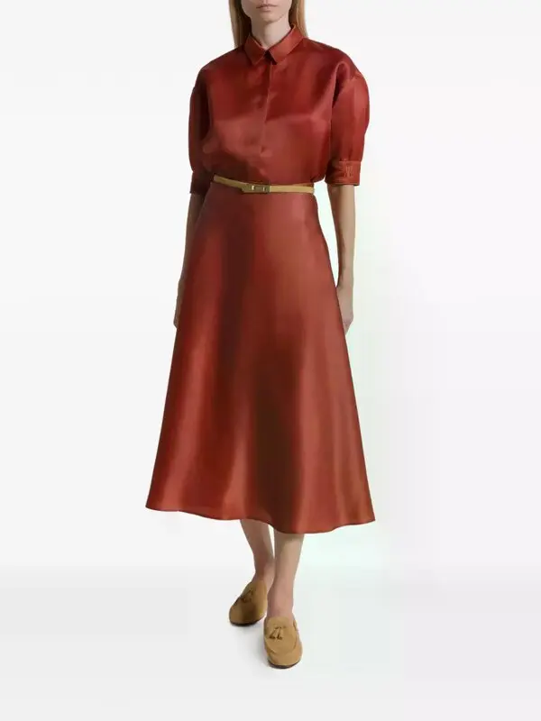 Alberta Ferretti Silk A-line Midi Skirt - Orange