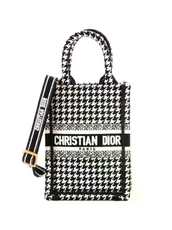 Dior Book Tote Phone Bag Embroidered Canvas Mini - Black