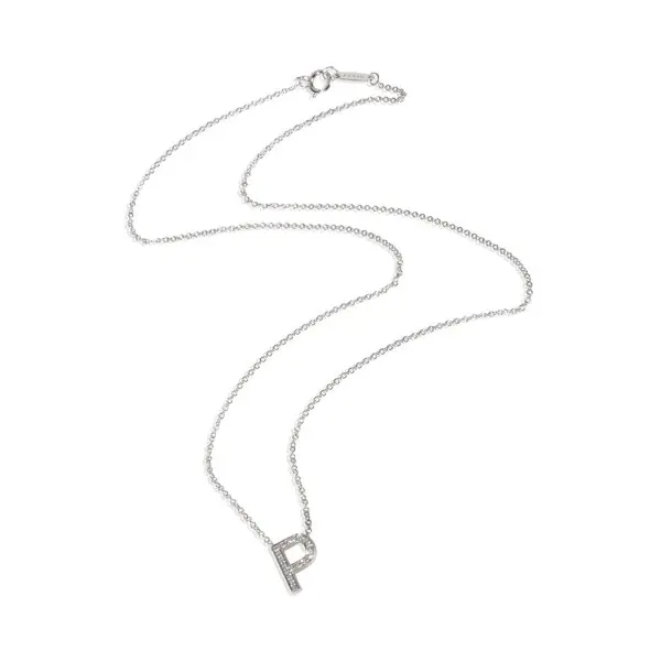 Tiffany & Co. Sterling Silver Diamond Initial P Pendant