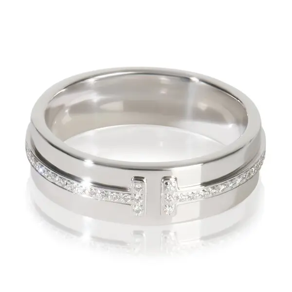 Tiffany & Co. 18k White Gold Diamond T Wide Ring - White_gold