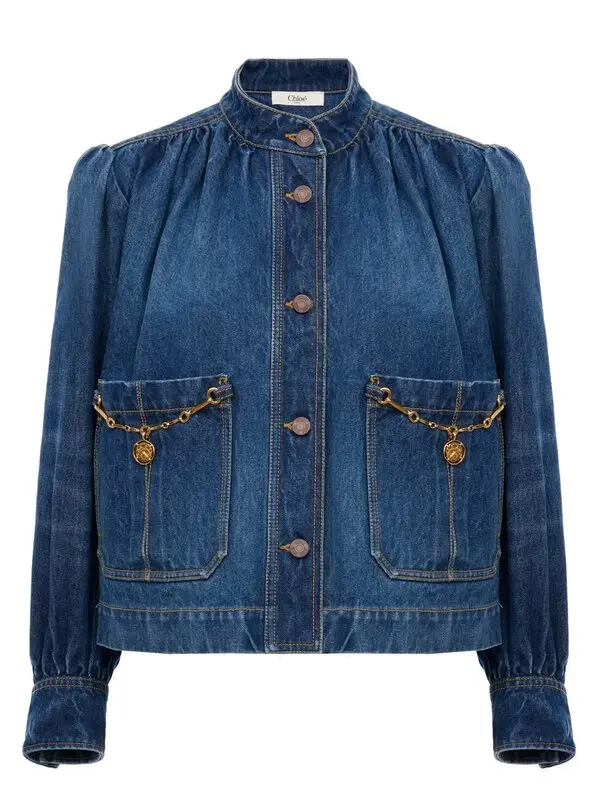 Chloé High Neck Gathered Jacket - Denim