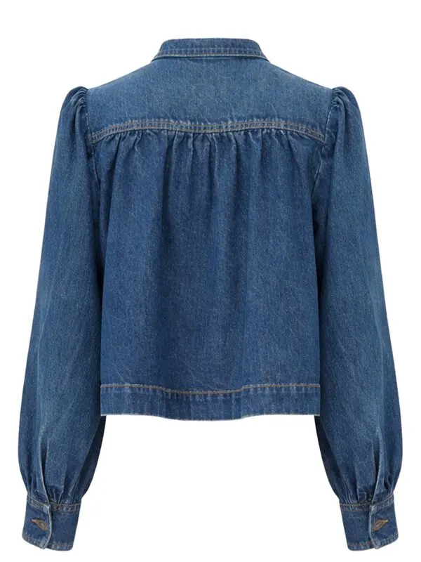 Chloé High Neck Gathered Jacket - Denim