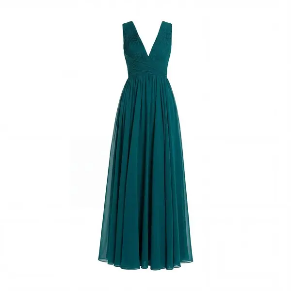 Mac Duggal Sleeveless Ruched V-neck Chiffon Gown - Teal