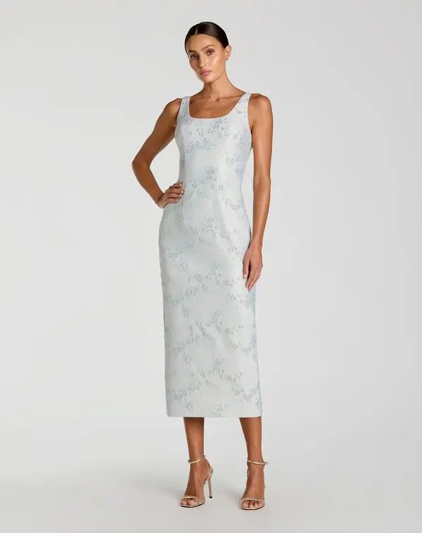 Mac Duggal Brocade Sleeveless Scoop Neck Midi Dress