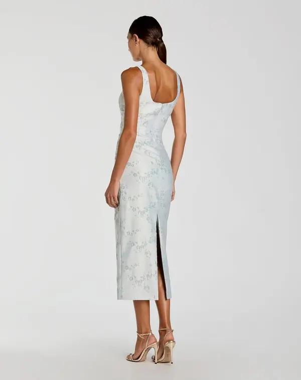 Mac Duggal Brocade Sleeveless Scoop Neck Midi Dress