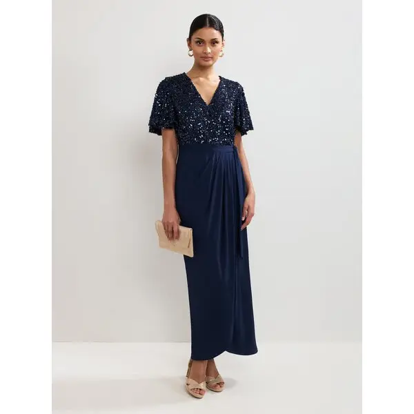 PHASE EIGHT Sequin Wrap Maxi Dress - Navy