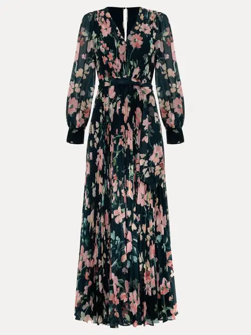 PHASE EIGHT Floral V-neck Pleated Maxi Dress