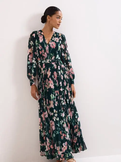 PHASE EIGHT Floral V-neck Pleated Maxi Dress