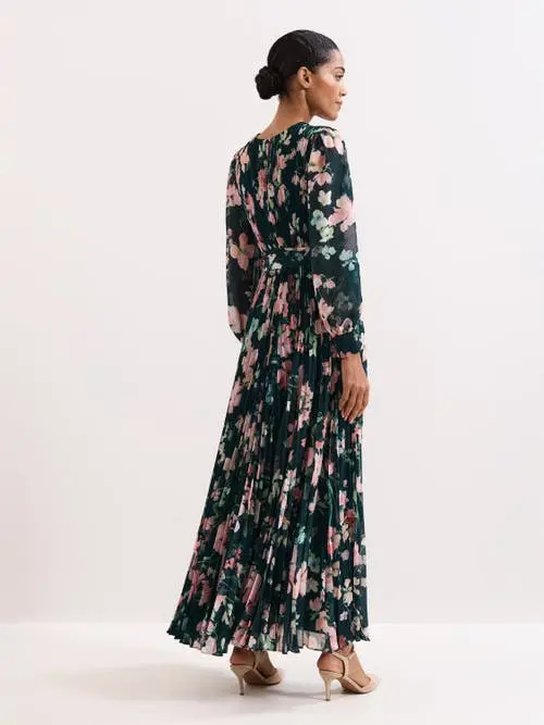 PHASE EIGHT Floral V-neck Pleated Maxi Dress