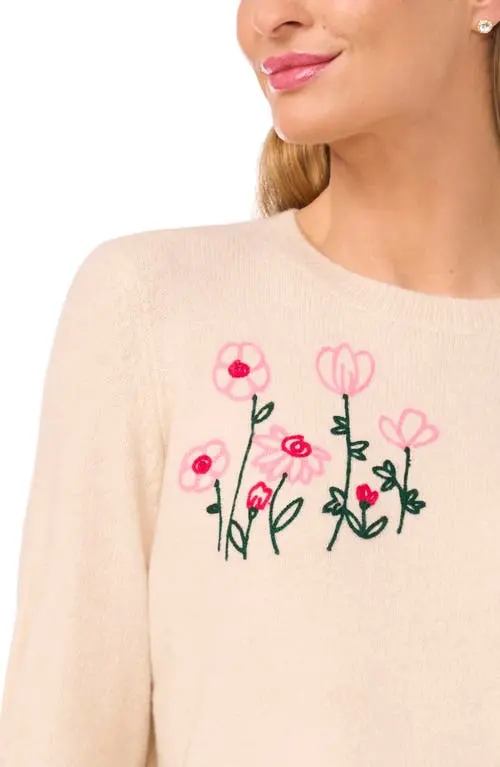 CECE DUPRAZ Floral Embroidered Crewneck Sweater
