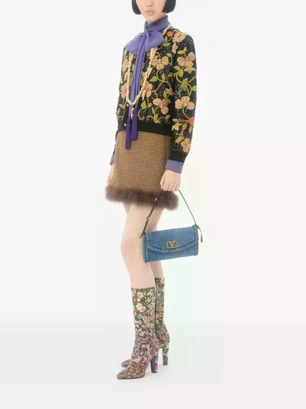 Valentino Garavani Small Devain Denim Shoulder Bag - Blue
