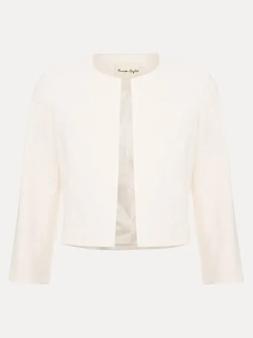 PHASE EIGHT Cropped Round Neck Jacket With Three-quarter Sleeves - Cream