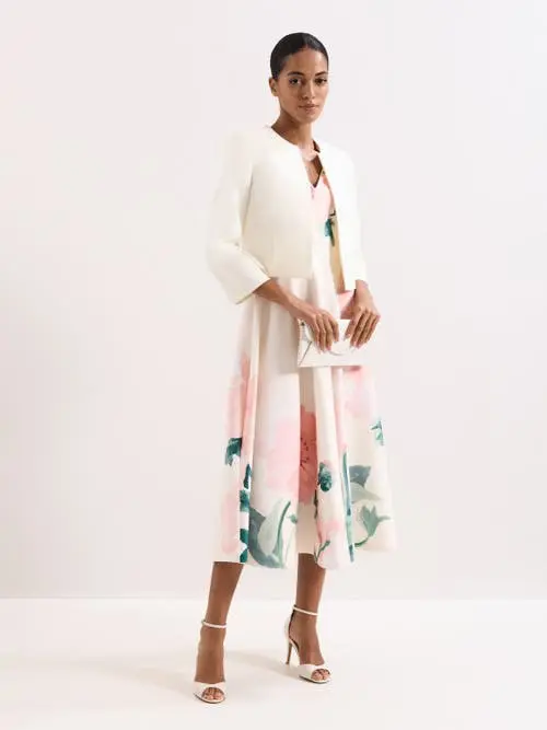 PHASE EIGHT Cropped Round Neck Jacket With Three-quarter Sleeves - Cream