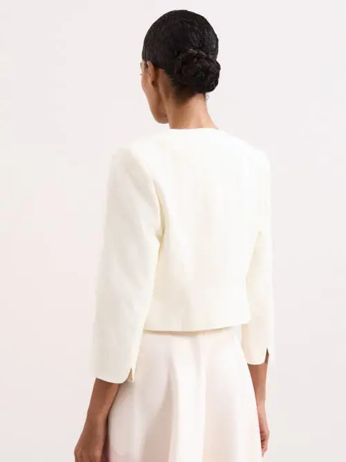 PHASE EIGHT Cropped Round Neck Jacket With Three-quarter Sleeves - Cream