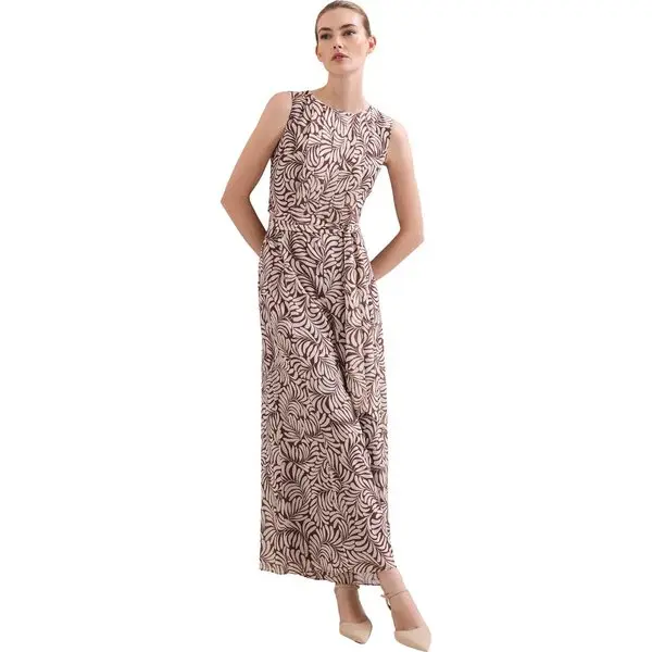PHASE EIGHT Janine Leaf Sleeveless Jumpsuit - Latte