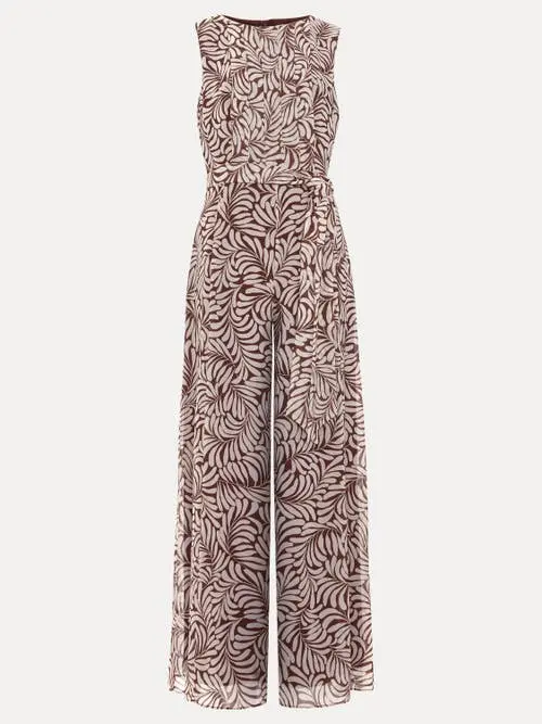 PHASE EIGHT Janine Leaf Sleeveless Jumpsuit - Latte