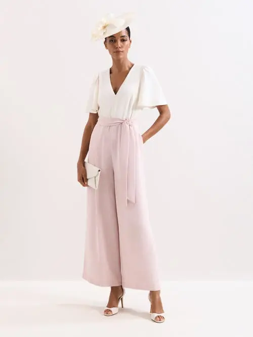 PHASE EIGHT Kallie V-neck Wide Leg Jumpsuit - Pale Pink