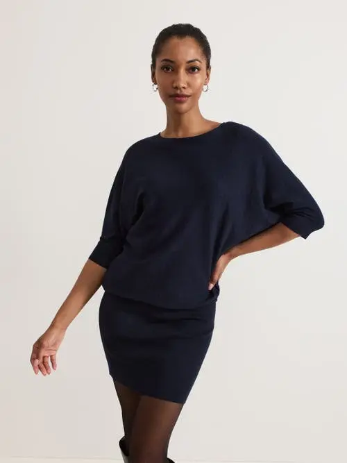 PHASE EIGHT Becca Batwing Knitted Dress - Navy