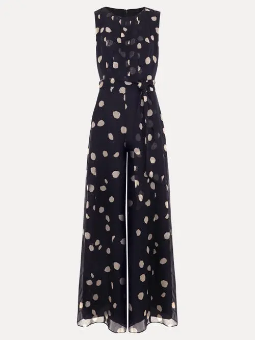 PHASE EIGHT Maxine Spot Tie-waist Maxi Jumpsuit - Navy/ivory