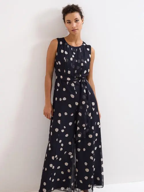 PHASE EIGHT Maxine Spot Tie-waist Maxi Jumpsuit - Navy/ivory
