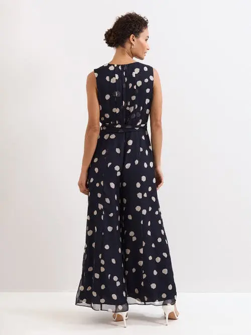 PHASE EIGHT Maxine Spot Tie-waist Maxi Jumpsuit - Navy/ivory