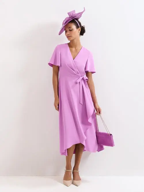 PHASE EIGHT Julissa Short Sleeve Wrap Dress With Ruffle Detail - Lilac