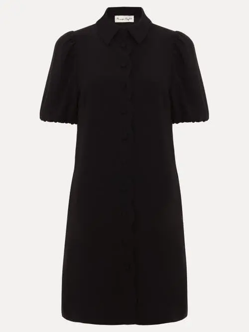 PHASE EIGHT Candice Scallop Detail Shirt Dress With Puff Sleeves - Black