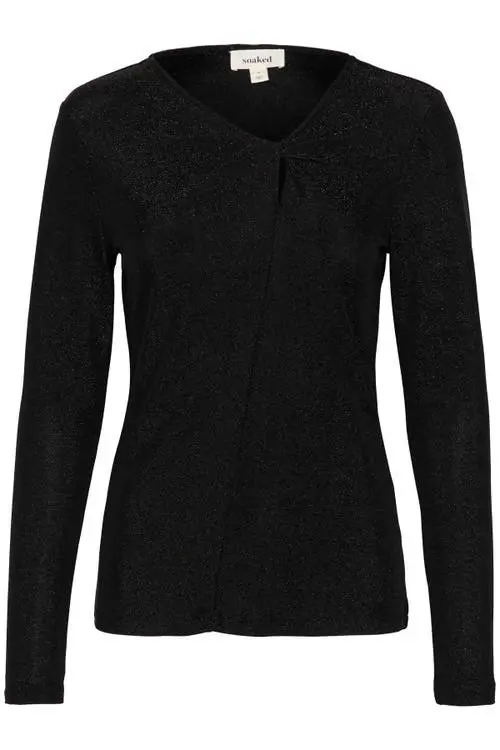 SOAKED IN LUXURY Knotted Long Sleeve Glitter Top - Black