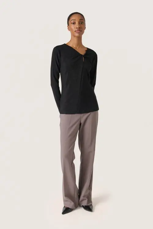SOAKED IN LUXURY Knotted Long Sleeve Glitter Top - Black