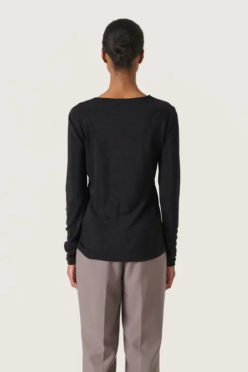 SOAKED IN LUXURY Knotted Long Sleeve Glitter Top - Black