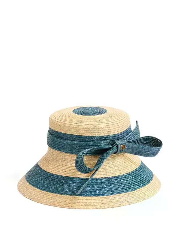 Valentino Garavani Striped Straw Bucket Hat With Bow - Neutrals