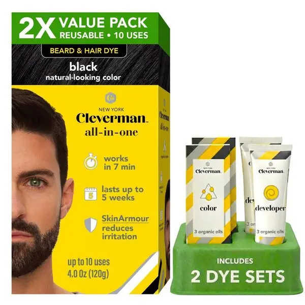 CLEVERMAN 2x Pack Reusable Beard & Hair Dye Kit - Black