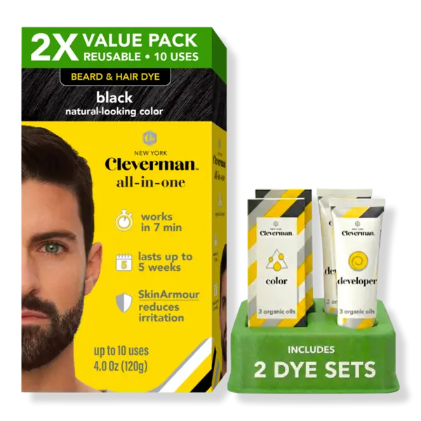 CLEVERMAN 2x Pack Reusable Beard & Hair Dye Kit - Black