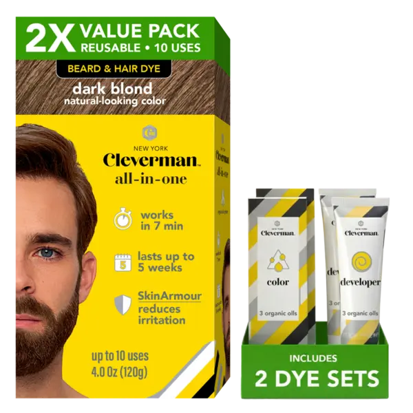 CLEVERMAN 2x Pack Reusable Beard & Hair Dye Kit - Dark Blond