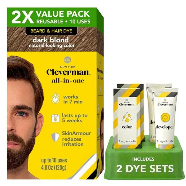 CLEVERMAN 2x Pack Reusable Beard & Hair Dye Kit - Dark Blond