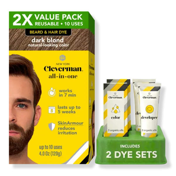 CLEVERMAN 2x Pack Reusable Beard & Hair Dye Kit - Dark Blond