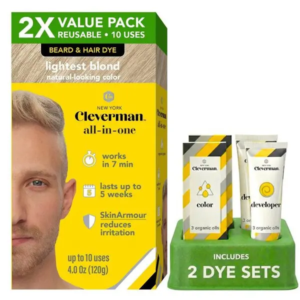 CLEVERMAN 2x Pack Reusable Beard & Hair Dye Kit - Lightest Blond