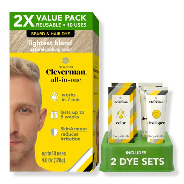 CLEVERMAN 2x Pack Reusable Beard & Hair Dye Kit - Lightest Blond