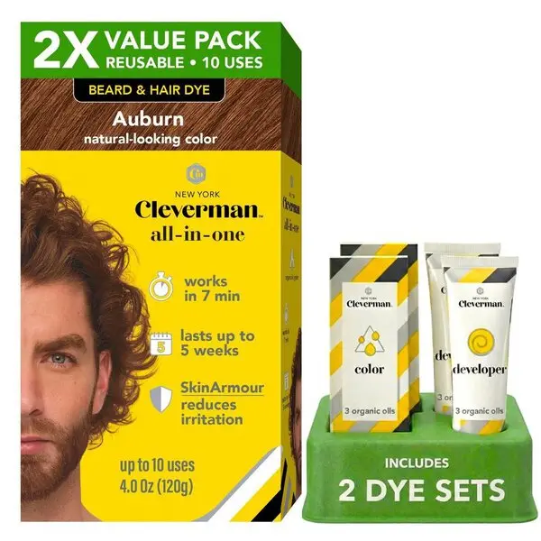 CLEVERMAN 2x Pack Reusable Beard & Hair Dye Kit - Auburn