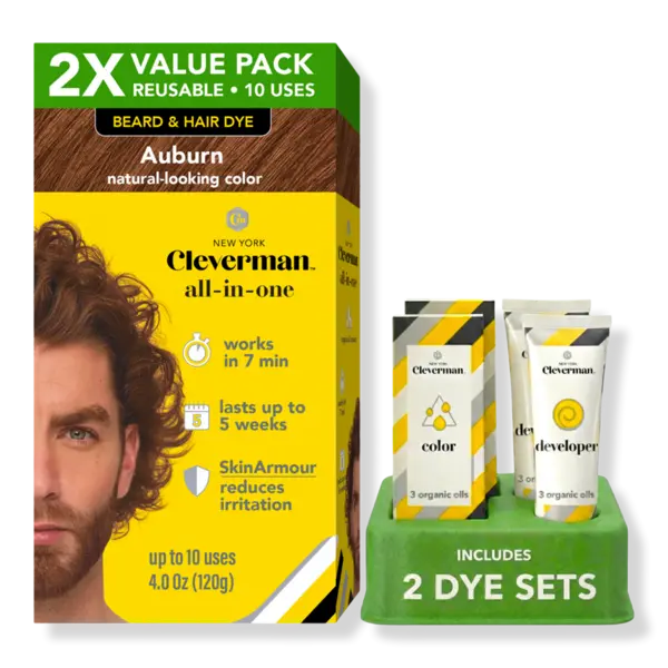 CLEVERMAN 2x Pack Reusable Beard & Hair Dye Kit - Auburn