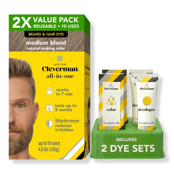 CLEVERMAN 2x Pack Reusable Beard & Hair Dye Kit - Medium Blond