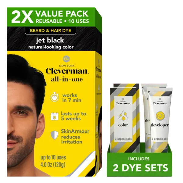 CLEVERMAN 2x Pack Reusable Beard & Hair Dye Kit - Jet Black