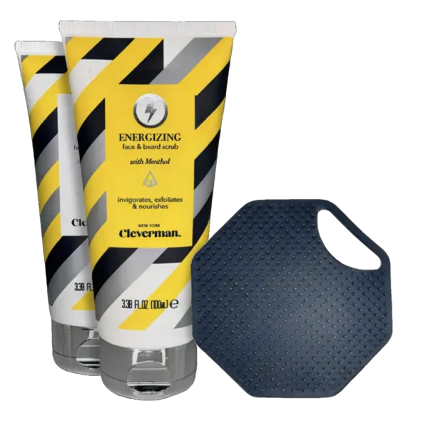 CLEVERMAN Men’s Energizing & Sensitive Face & Beard Scrub Set + Free Silicone Face Scrubber - One-color